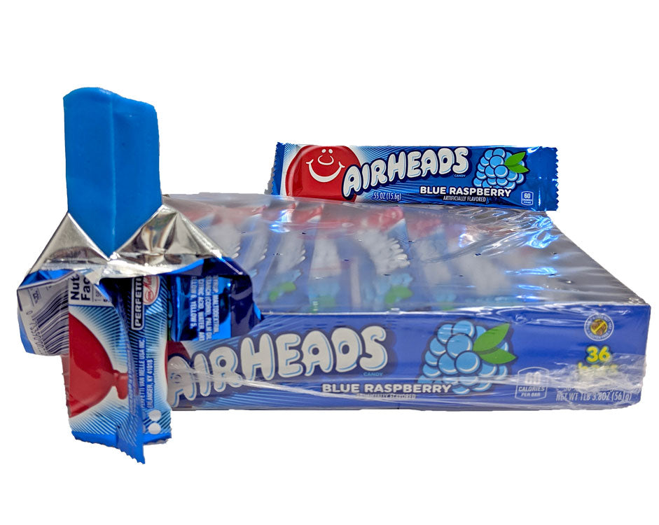Airheads Blue Raspberry .55oz Bar or 36 Count Box — b.a. Sweetie Candy ...