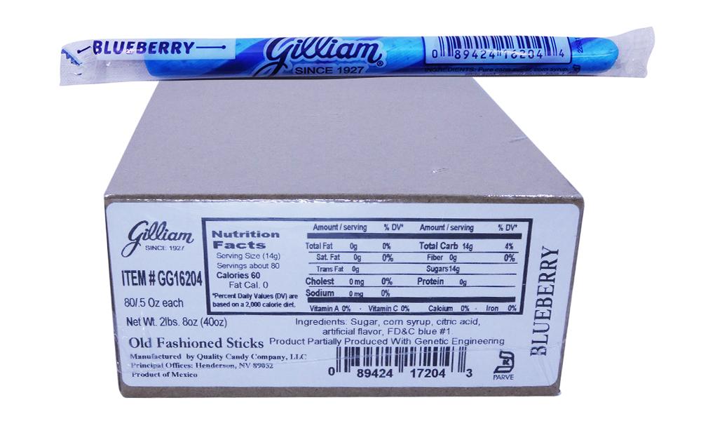 Gilliam .5oz Candy Sticks Blueberry 80 Count Box — b.a. Sweetie Candy Store