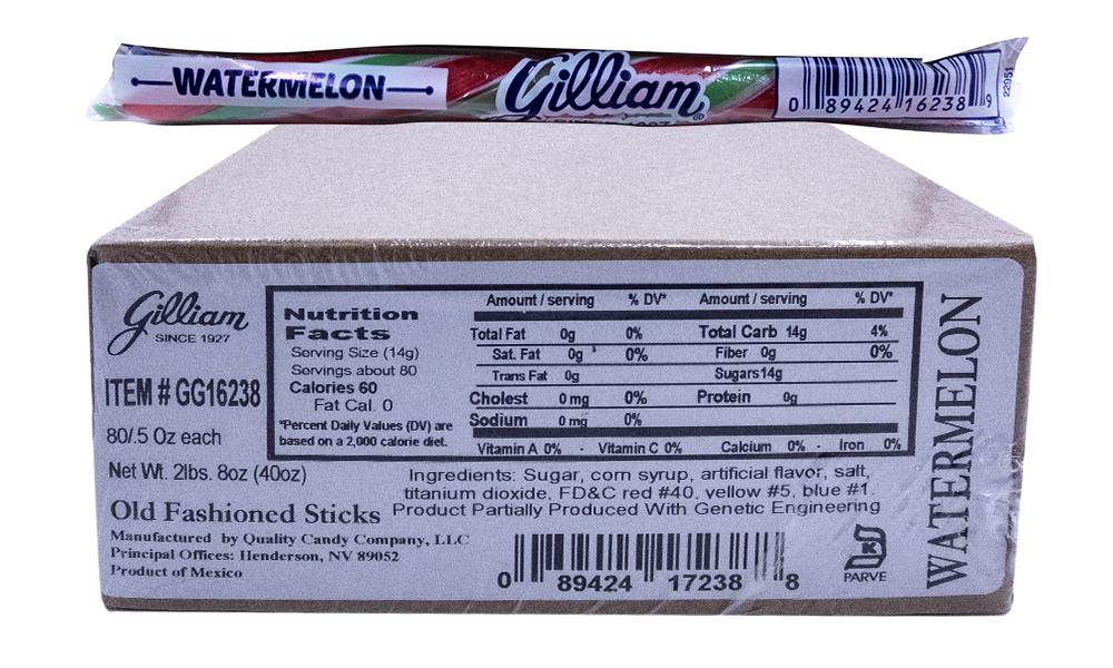 Gilliam .5oz Candy Sticks Watermelon 80 Count Box — b.a. Sweetie Candy ...